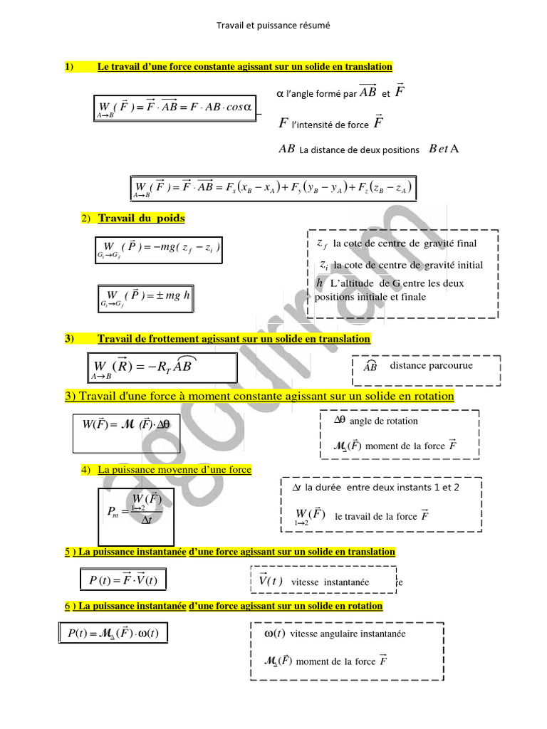 Travail et puissance en mécanique | PDF | Mouvement de rotation | Obliger