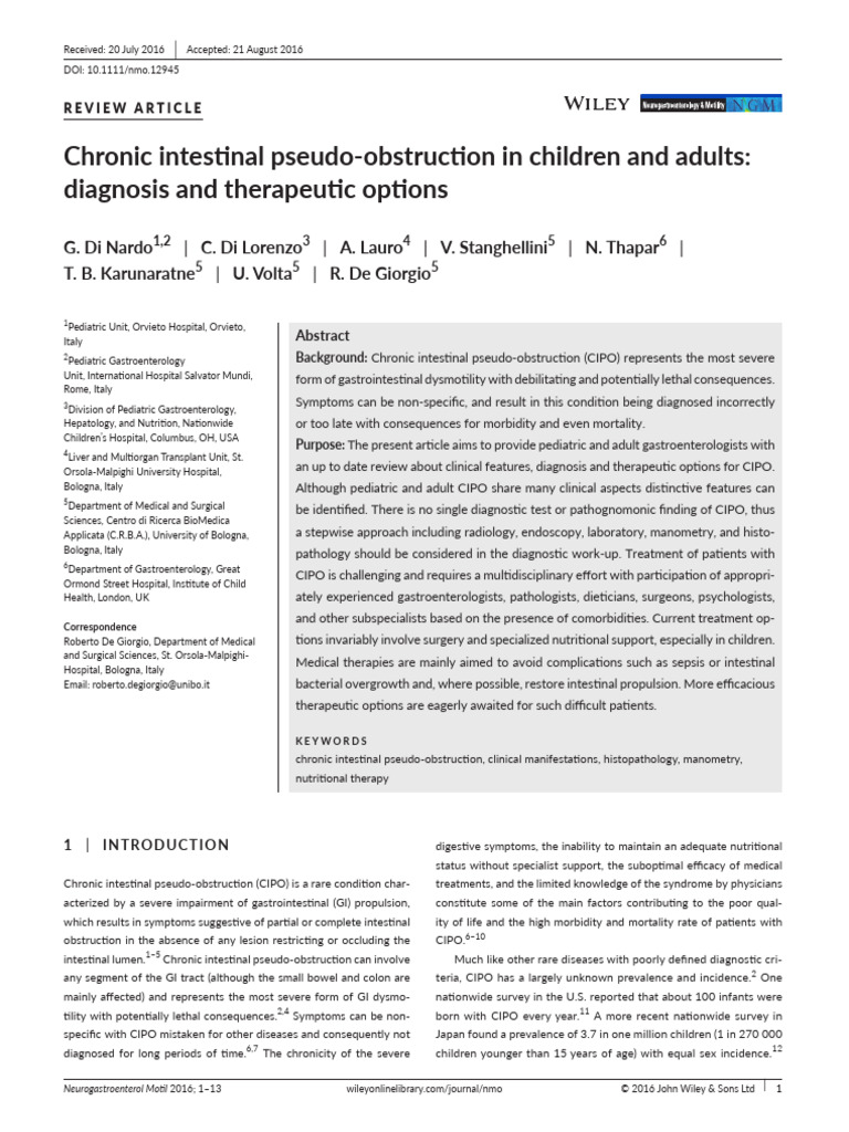 (2016 - Neurogastroenterol Motil) Chronic Intestinal Pseudo-Obstruction ...