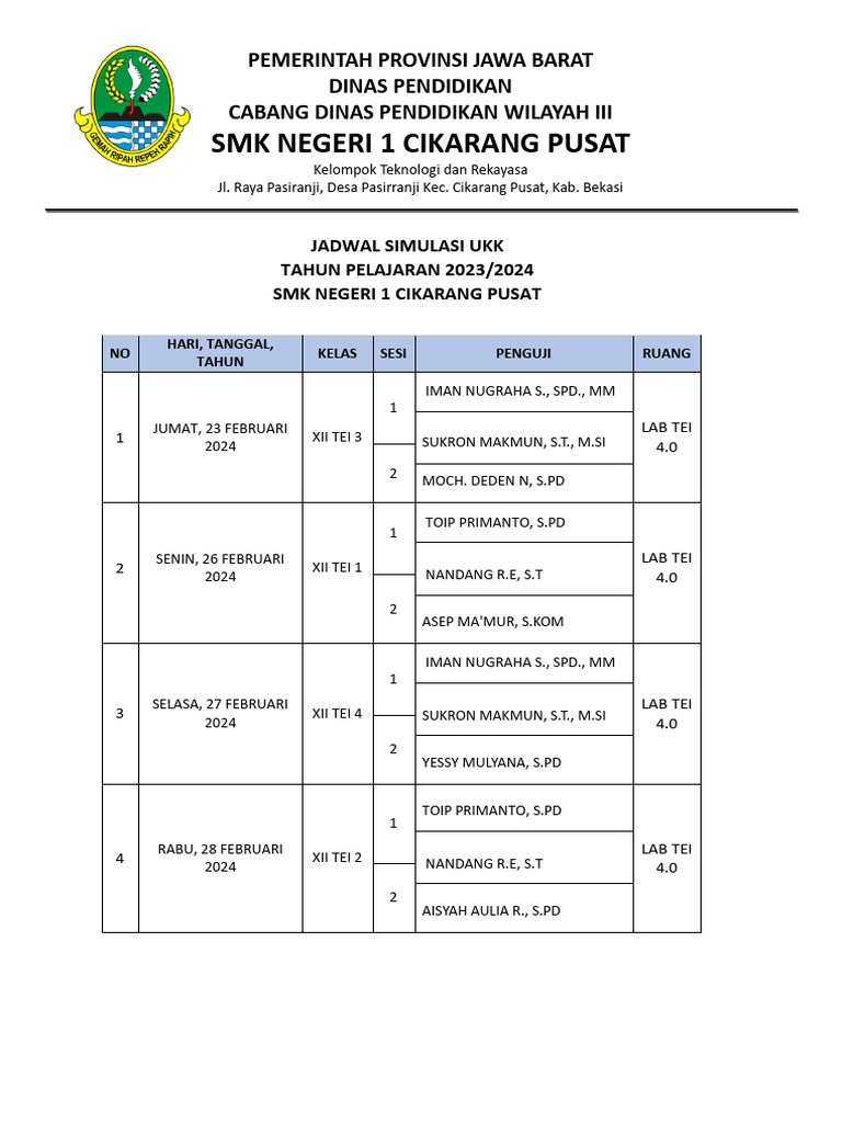 Jadwal Simulasi Ukk 2024 | PDF