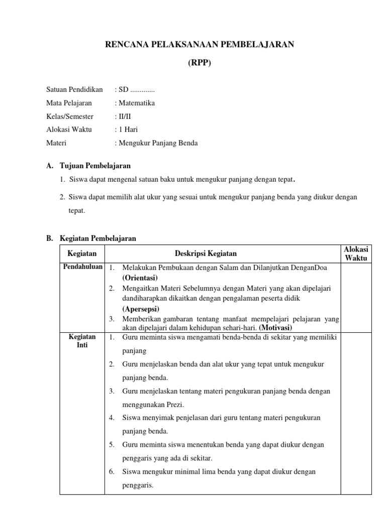 RPP Matematika Kelas 2 | PDF | Karier & Perkembangan | Seni