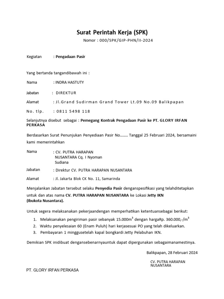 Surat Perintah Kerja | PDF