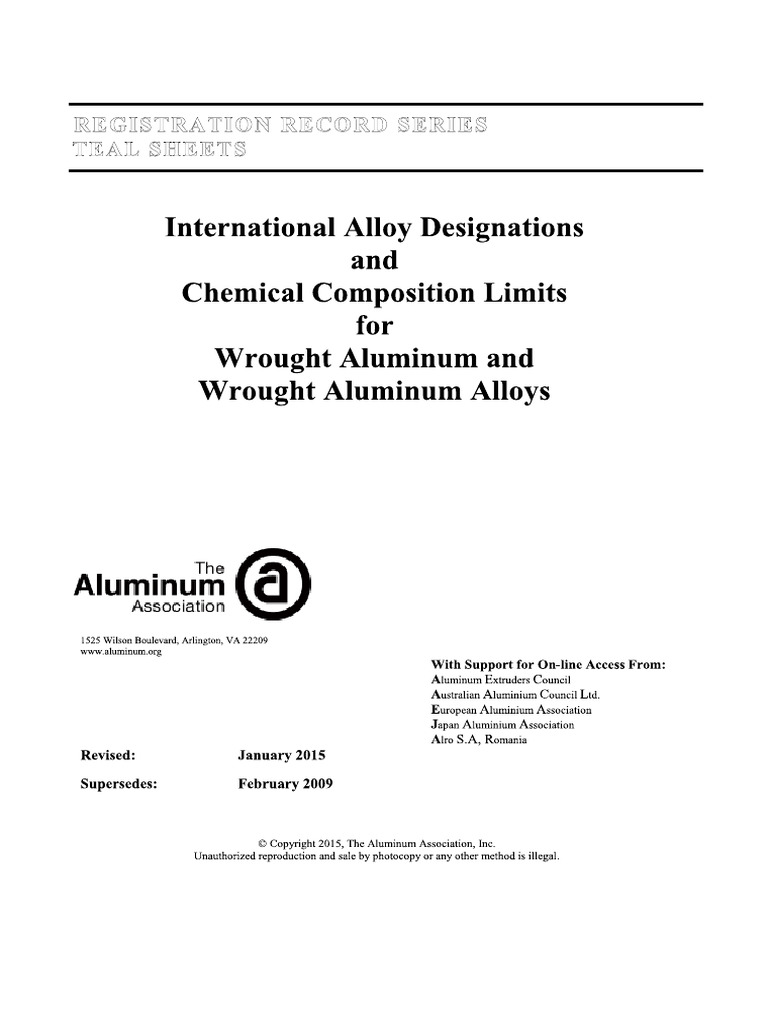 Aluminum Association - Alloy Designations and chemical compositions - | PDF