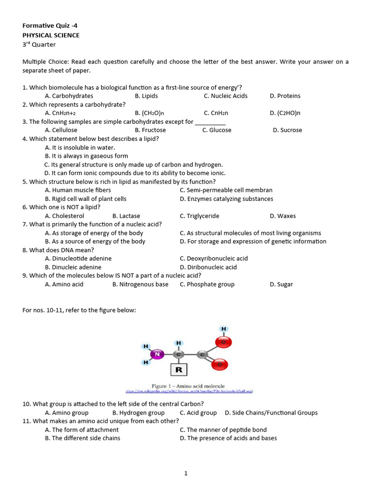Formative Quiz 4 PS 3rd Quarterbqbqbq | PDF | Carbohydrates | Lipid