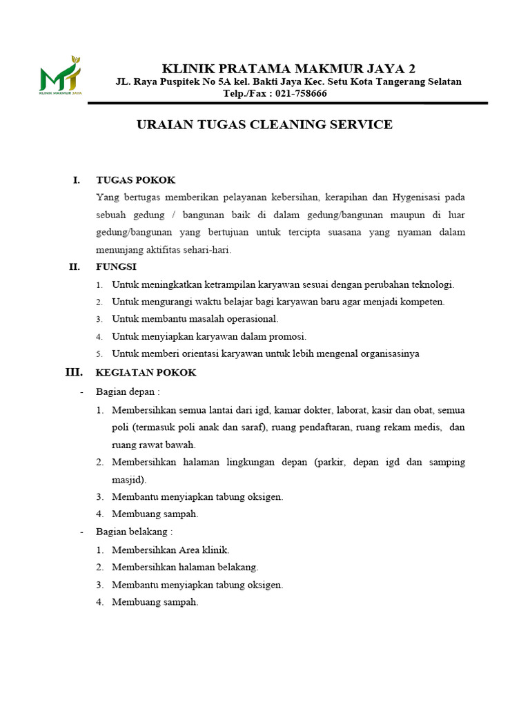 Uraian Tugas Cleaning Service | PDF | Komputer | Teknologi & Rekayasa