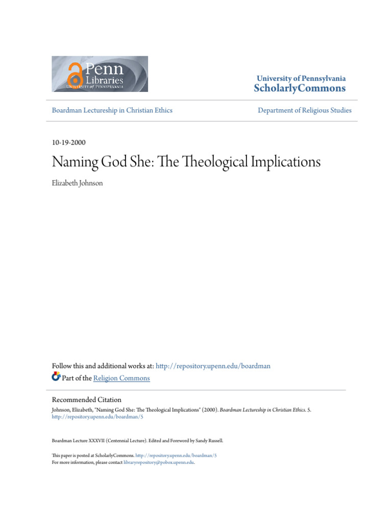 Johnson - Naming God She The Theological Implications | PDF | God | Theology
