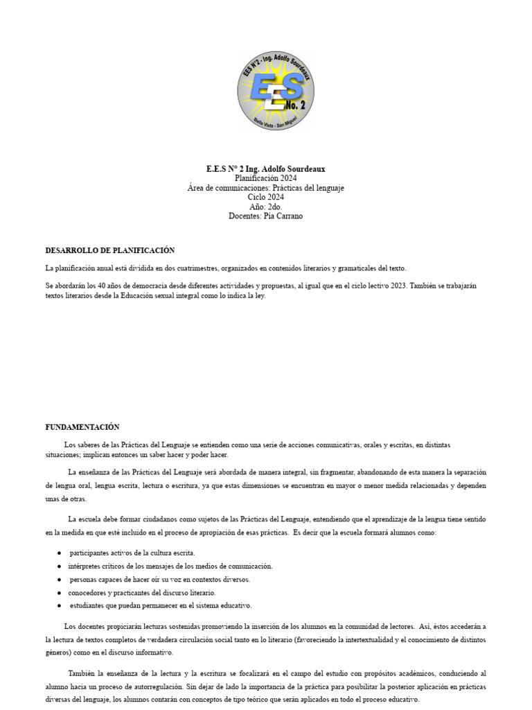 Planificación PLG 2° - 2024 | PDF