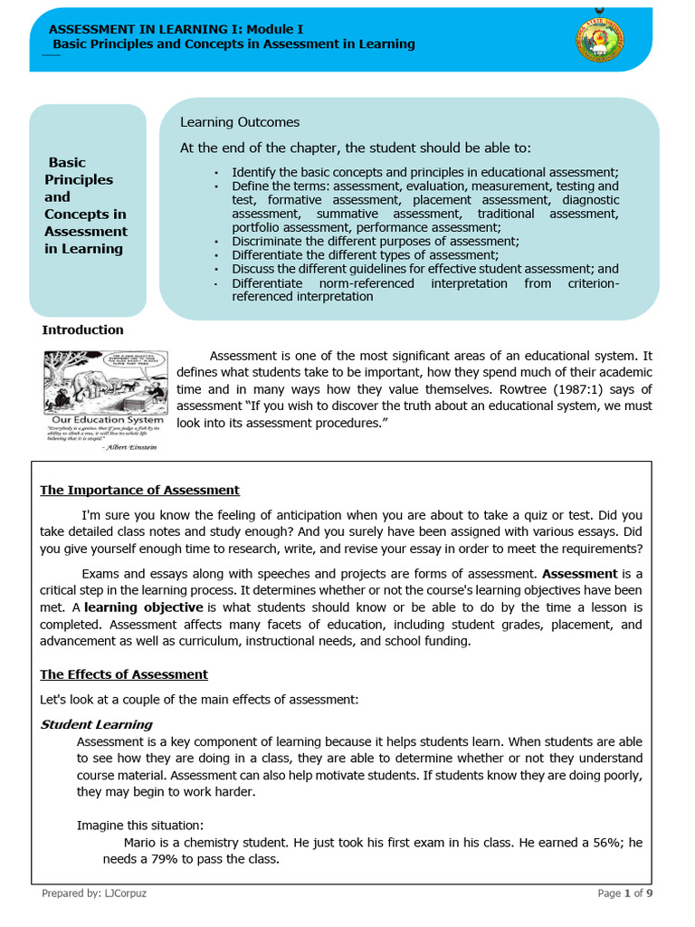 Module 1 Basic Concepts of Assessment 1 | PDF | Educational Assessment | Learning