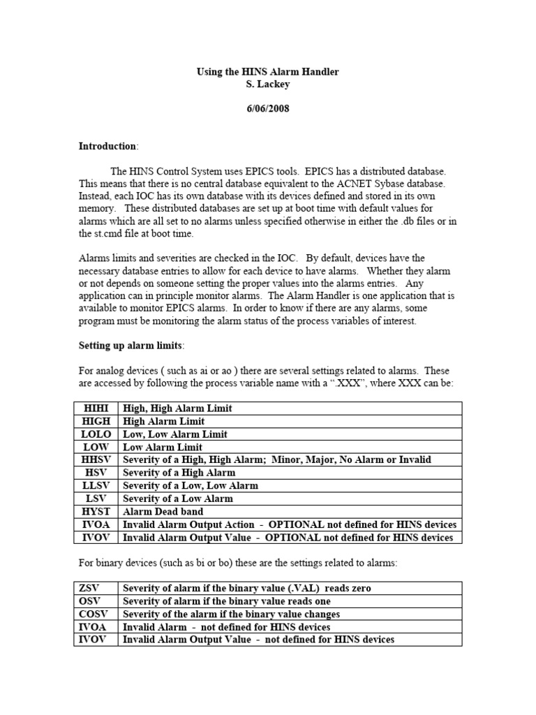 Using The HINS Alarm Handler | PDF | Databases | Software Engineering