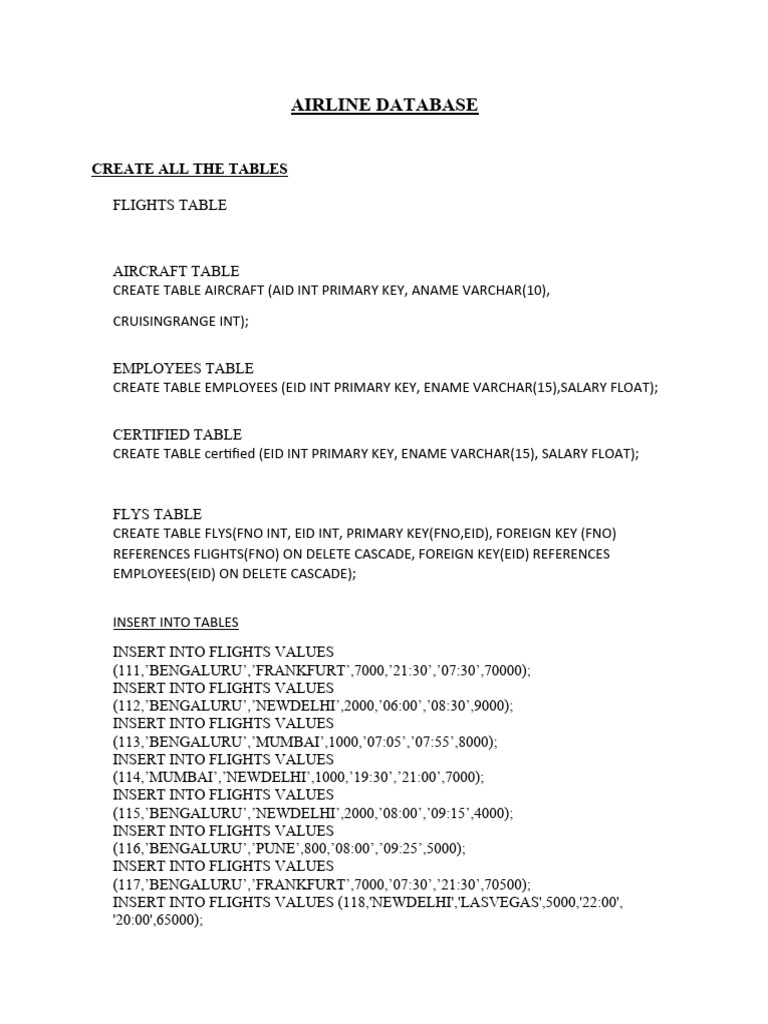 Airline Database Table Creation Guide | PDF | Data Management Software ...