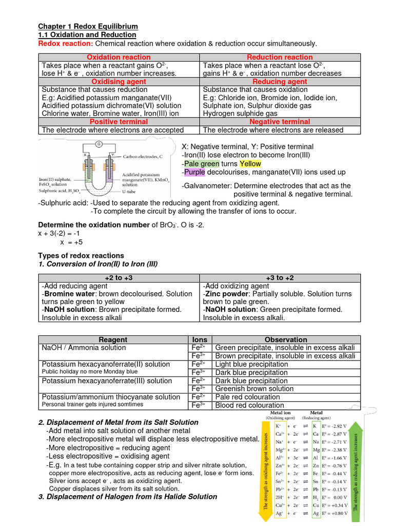Chapter 1 Redox Equilibrium | PDF | Redox | Rust