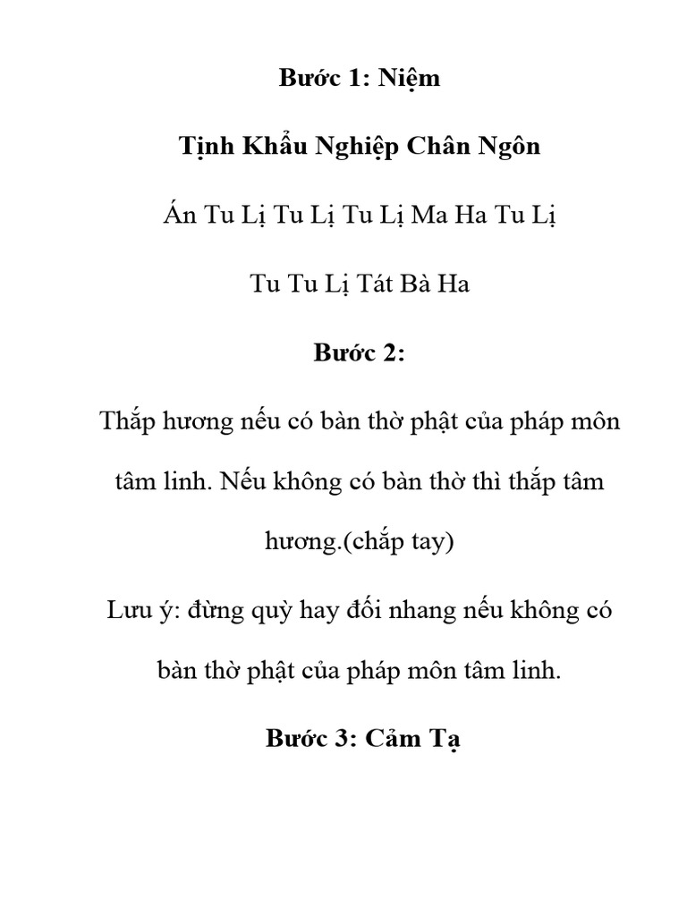 Án Tu Lị Tu Lị Tu Lị Ma Ha Tu Lị Tu Tu Lị Tát Bà Ha: Bước 1: Niệm Tịnh ...