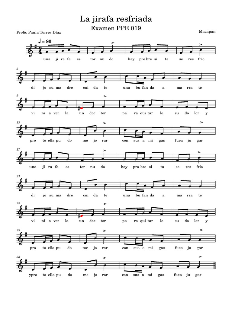 La Jirafa Resfriada Notas Pdf