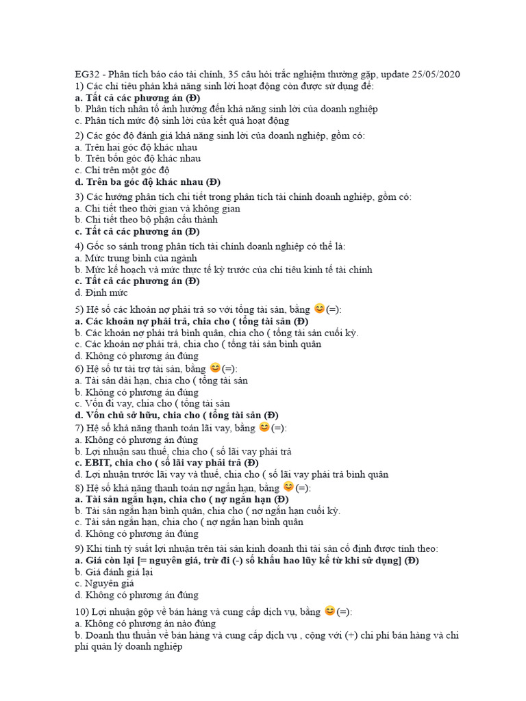 123doc Ueh Trac Nghiem Phan Tich Bao Cao Tai Chinh | PDF