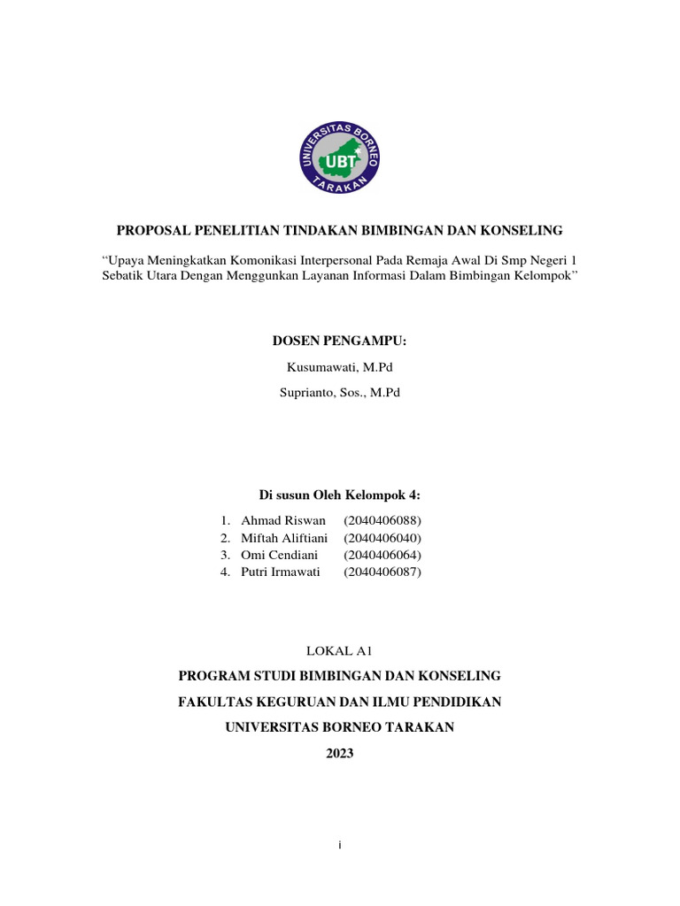 Proposal PTK (Penelitian Tindakan Bimbingan Dan Konseling) | PDF