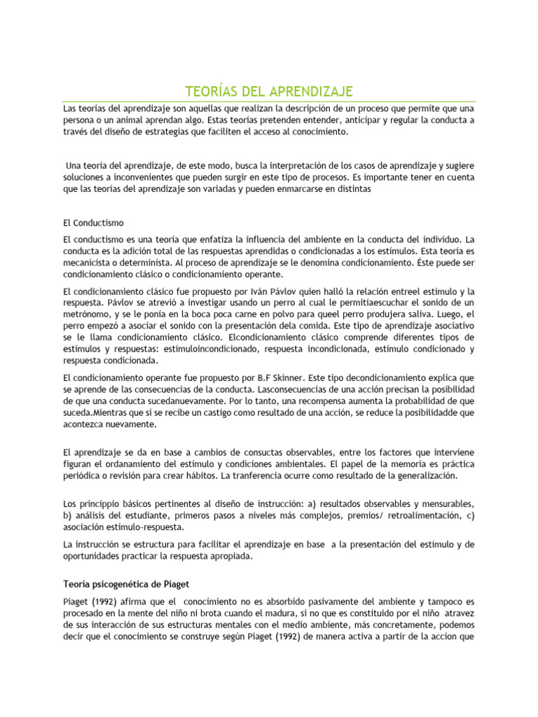 LECTURA 1-Teorías - Del - Aprendizaje | PDF | Aprendizaje | Pensamiento