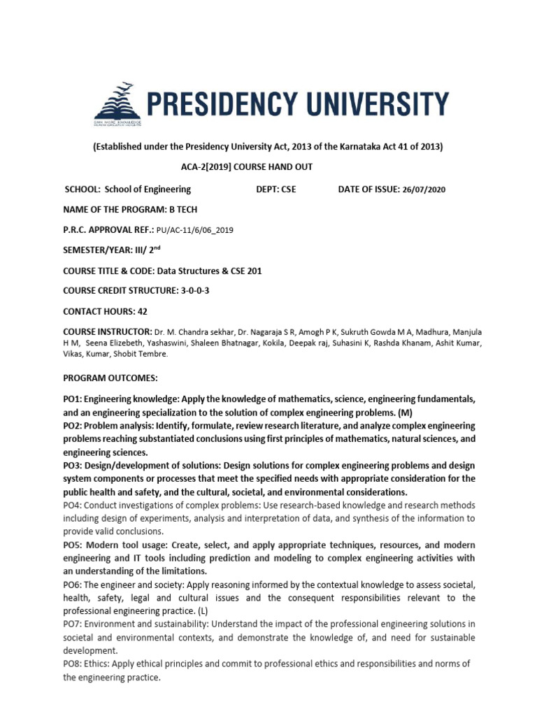 CSE 201 DS Course Handout | PDF | Pointer (Computer Programming) | Engineering