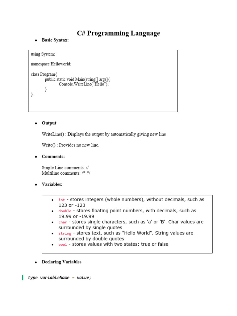 C# Programming Language: Basic Syntax | PDF