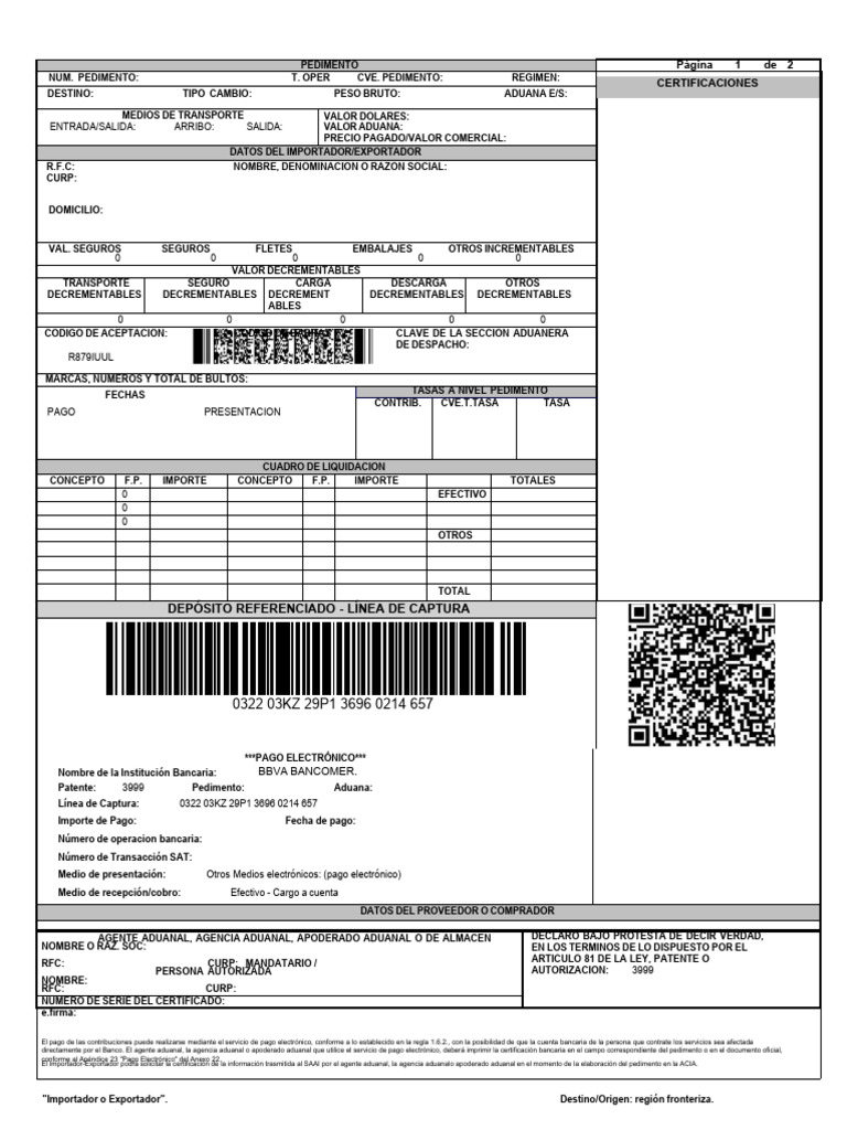Información sobre Pedimento Aduanal | PDF | aduana | Pagos