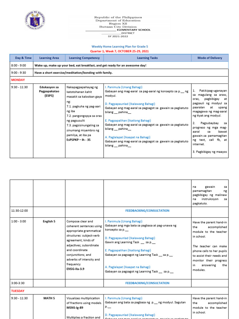 WHLP Grade 5 Q1 W7 All Subjects | PDF