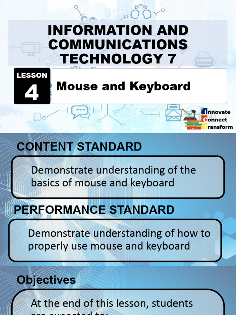 ICT 7 LESSON 5 Mouse and Keyboard | PDF
