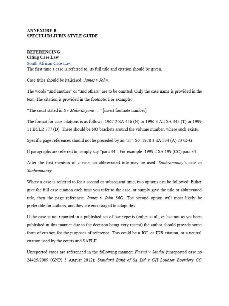 South African Legal Referencing Guide | PDF | Case Citation | Public Law
