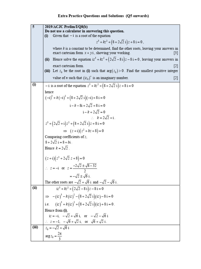 2024 H2 Math P13 Complex Numbers Extra Practice Questions & Solution ...