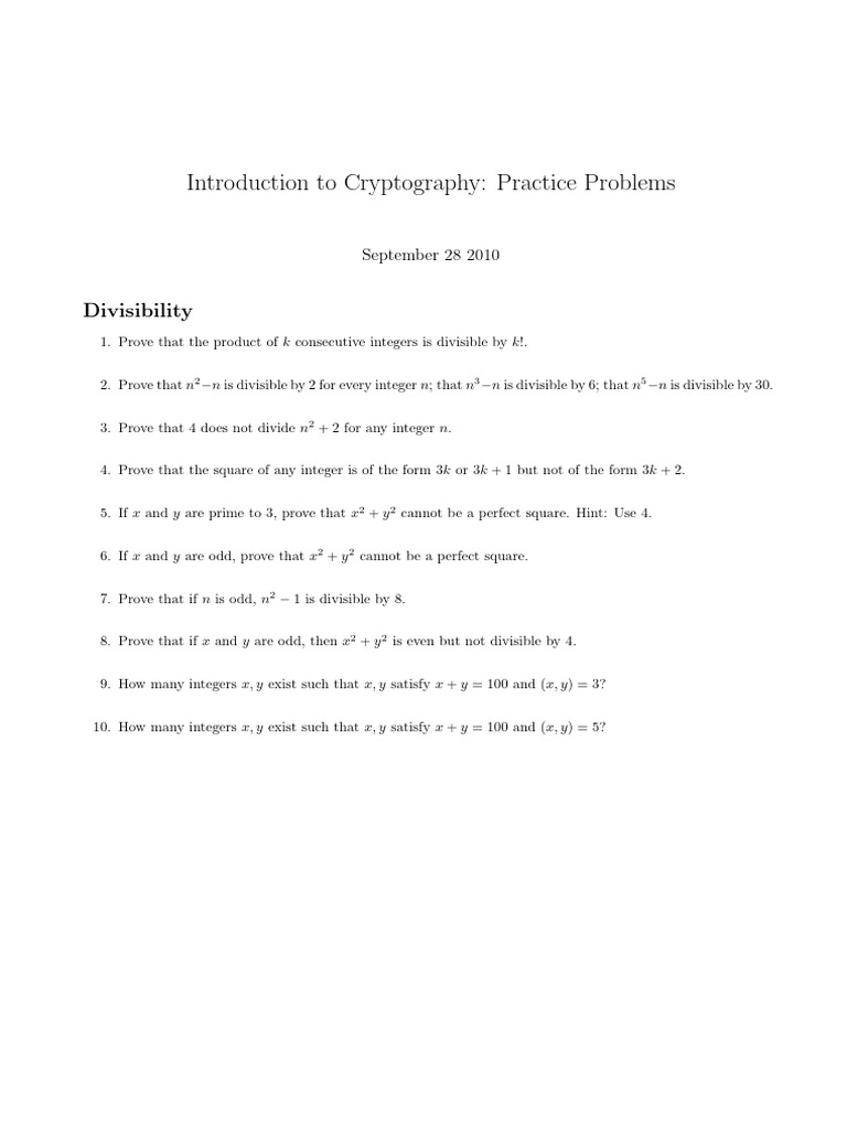 Introduction To Cryptography: Practice Problems: Divisibility | PDF