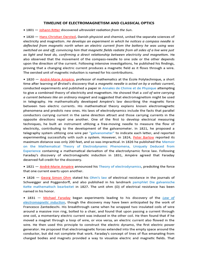 Timeline of Electromagnetism and Classical Optics | PDF ...