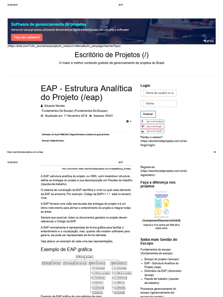 EAP - Estrutura Analítica Do Projeto (/eap) : Escritório de Projetos ...