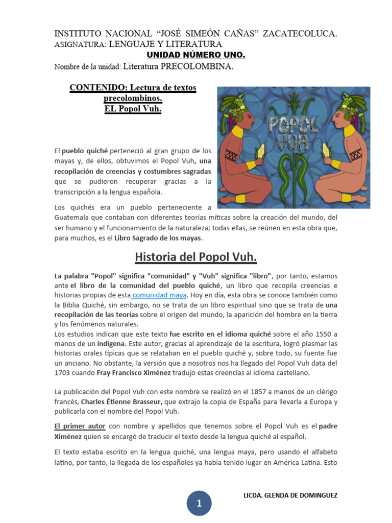 Mitos y Estructura del Popol Vuh | PDF | Pueblos mayas