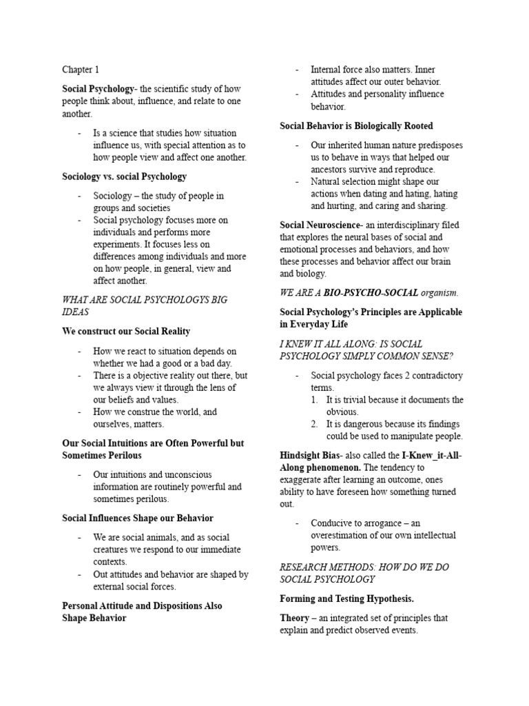 Chapter 1 Social Psychology | PDF | Experiment | Social Psychology