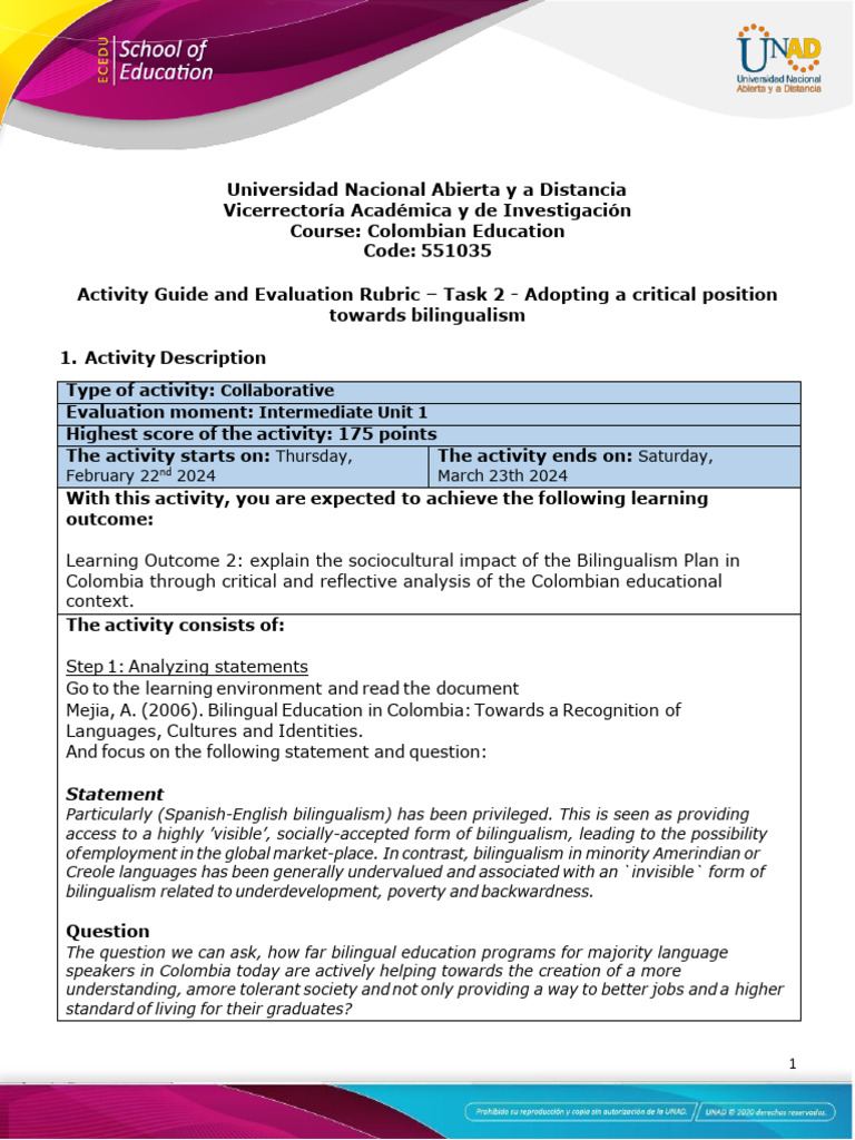 Activity Guide and Evaluation Rubric - Unit 1 - Task 2 - Adopting A Critical Position Towards ...