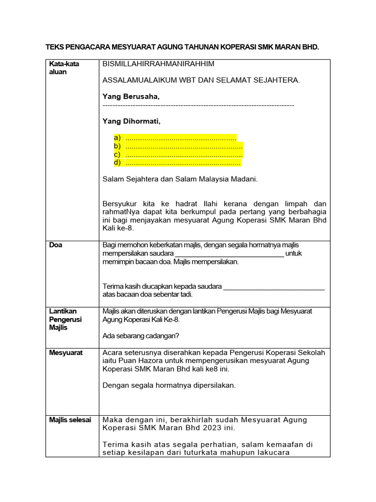 Teks Pengacara Mesyuarat Koperasi SMK Maran | PDF | Karier & Perkembangan