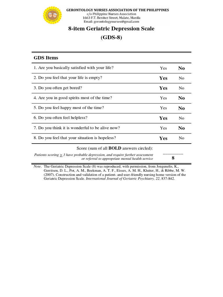 Geriatric Depression Scale 8 Item | PDF