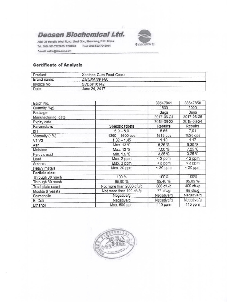 COA GOMA Xanthan Vence 2019 | PDF