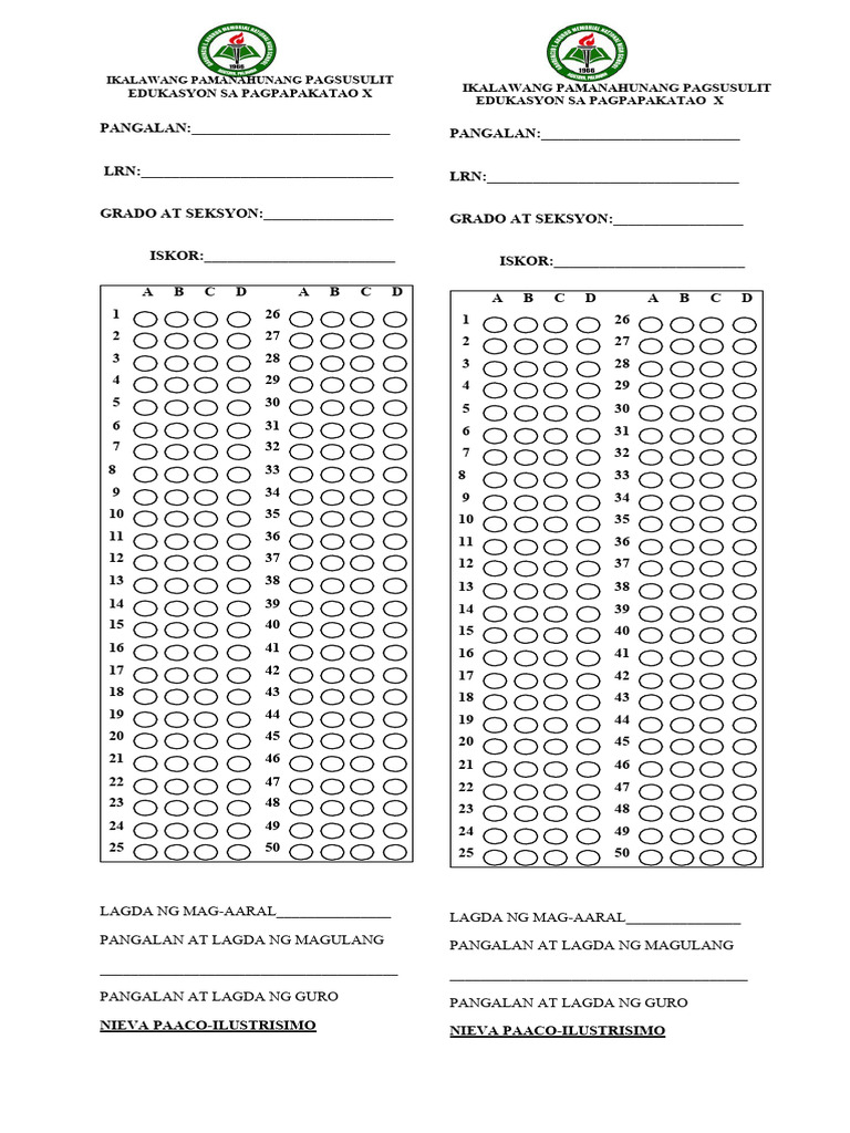 Answer Sheet 2022 2023 | PDF
