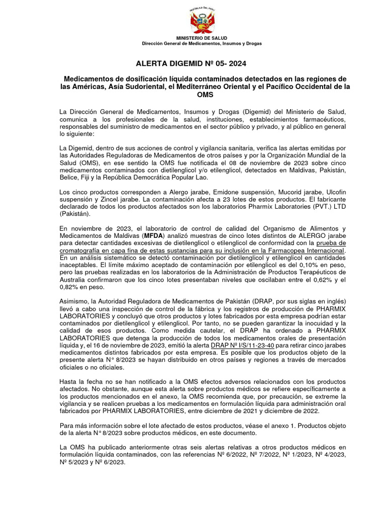 Alerta 05-24 | PDF | Medicamentos con receta | Farmacéutico