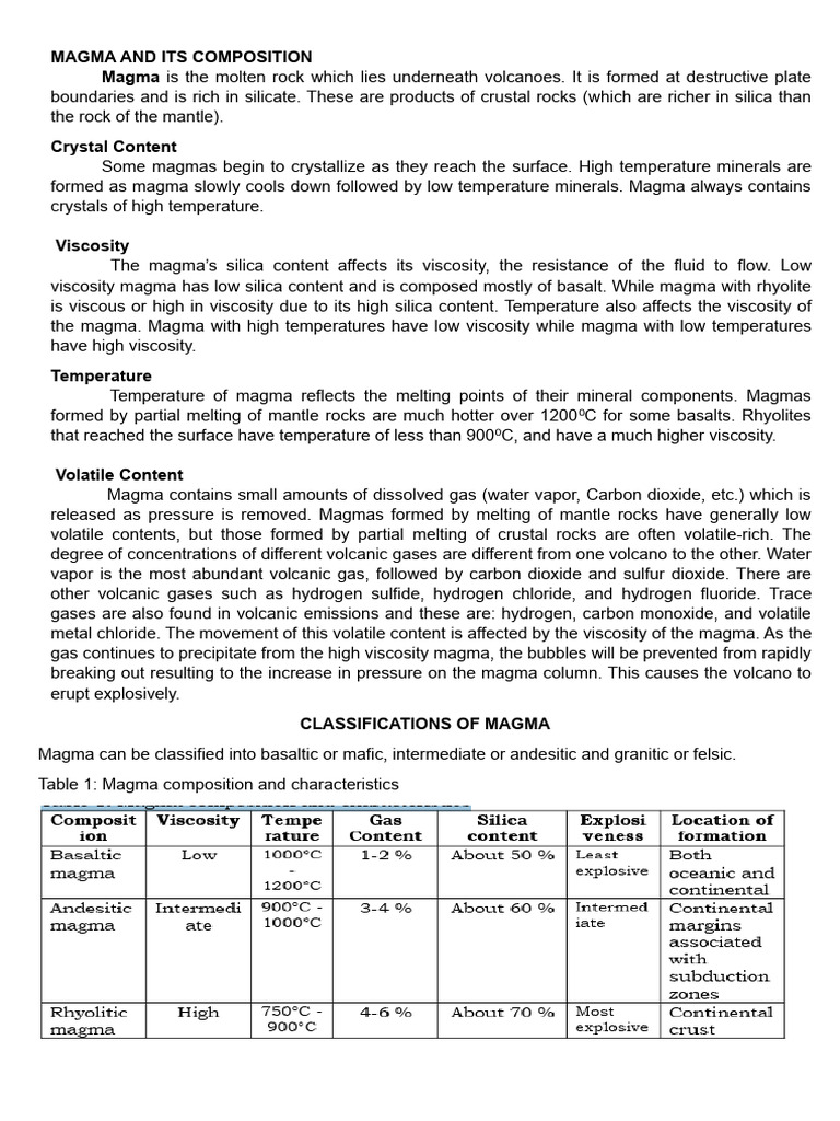 Magma and Its Composition | PDF | Magma | Volcano