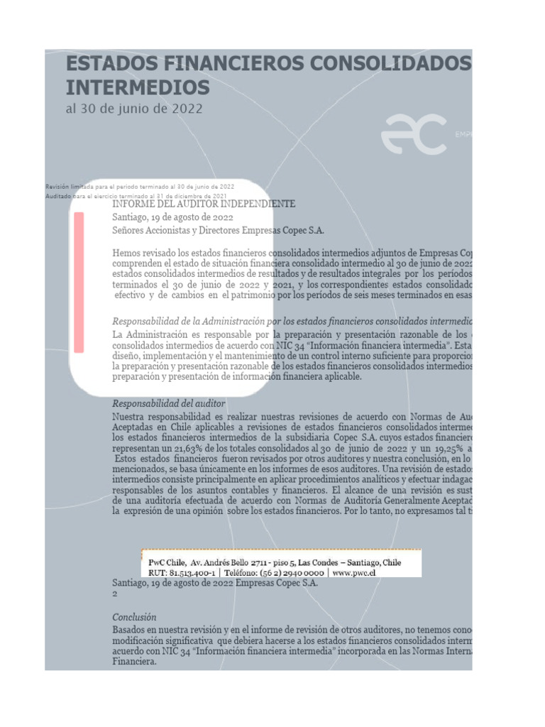 Estados Financieros (PDF) 90690000 202206 Copec | PDF | normas internacionales de INFORMACION ...