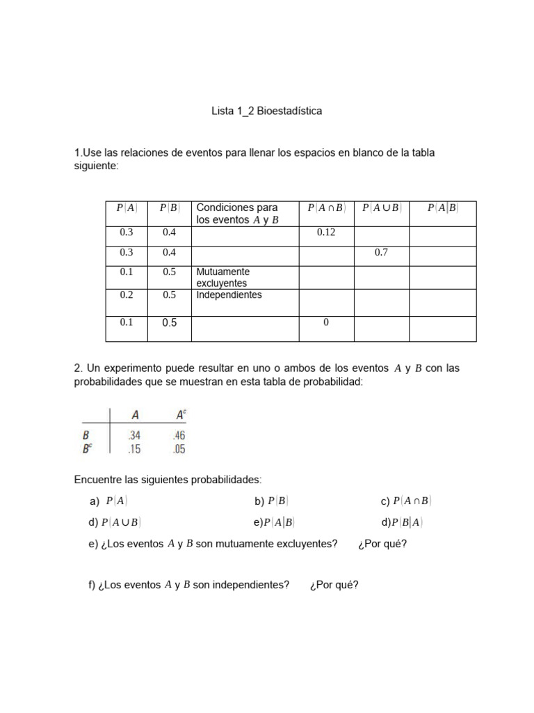 Lista 1 - 2 | PDF | Probabilidad