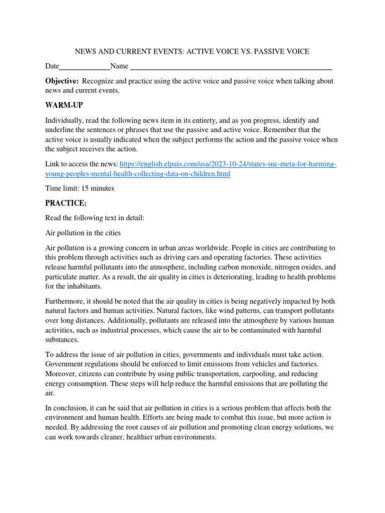 Active vs. Passive Voice in News Writing | PDF | Air Pollution | Pollution