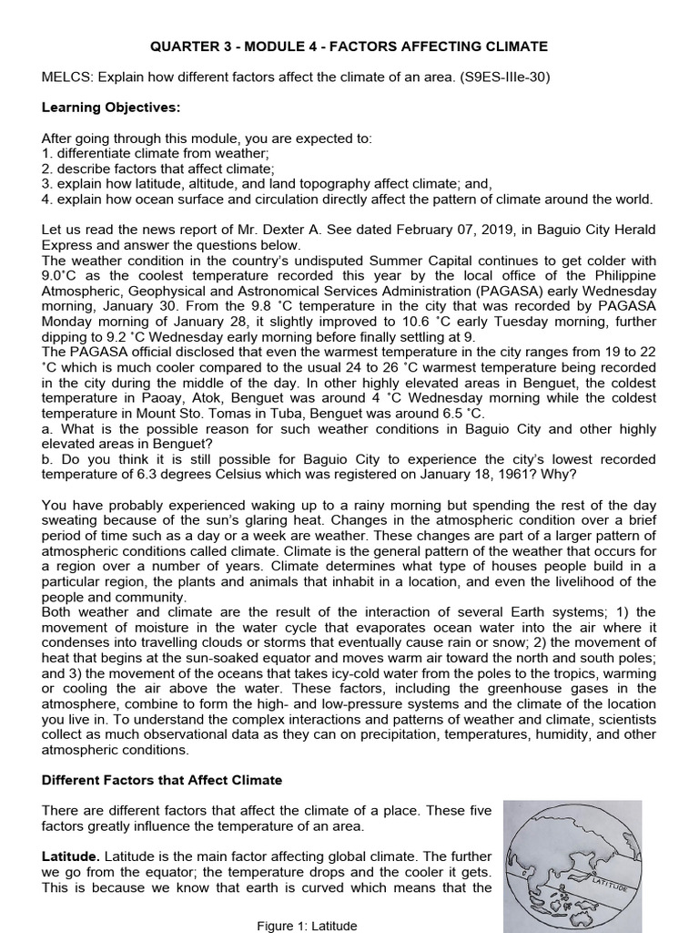 Quarter 3 - Module 4 - Factors Affecting Climate: Figure 1: Latitude | PDF