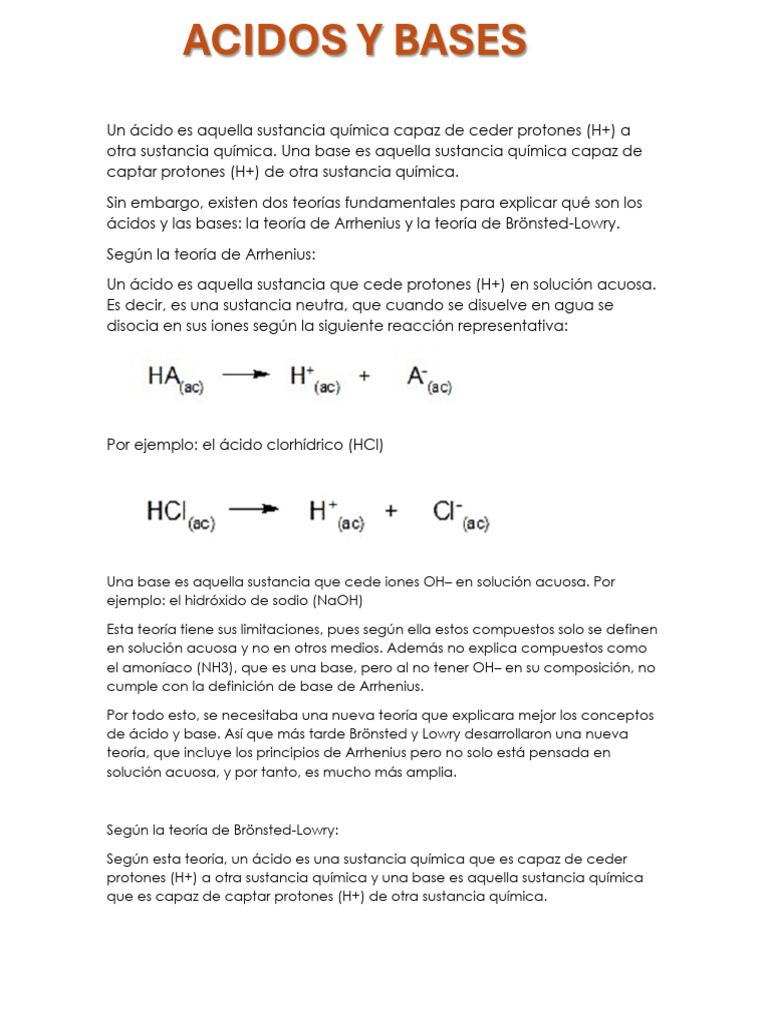 Tabla de Ácidos y Bases: Conceptos Clave | PDF | Ácido | Ph