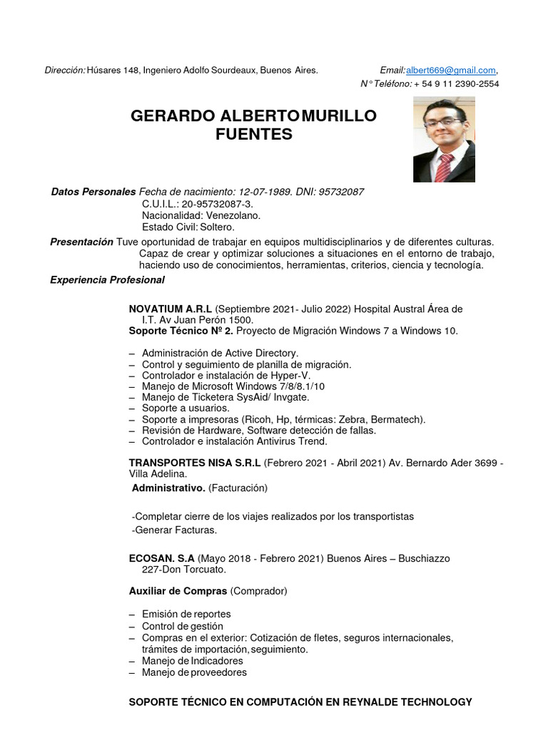 Curriculum-GERARDO MURILLO | PDF | Informática | Software