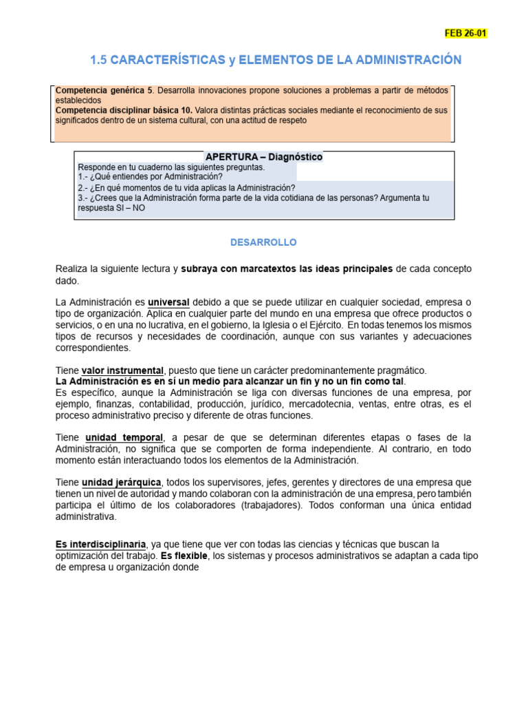 Caracteristicas de La Admon | PDF