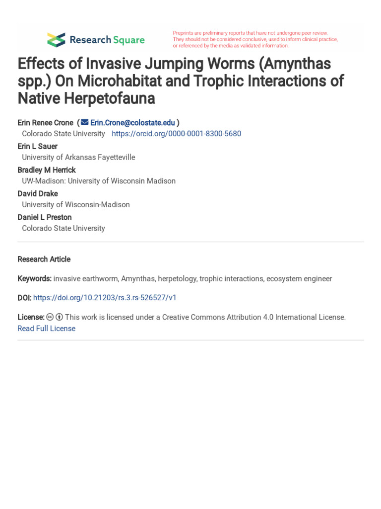 Effects of Invasive Jumping Worms Amynthas SPP On | PDF