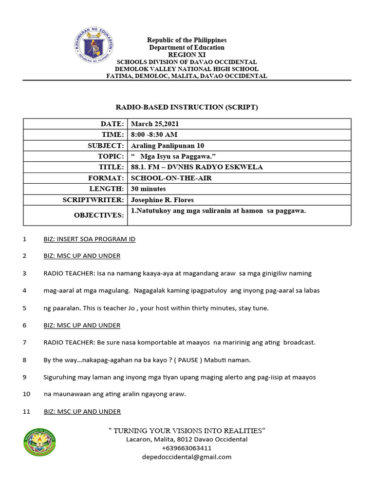 RBI-SCRIPT-TEMPLATE SOA JOSEPHINE FLORES AP 10 edited | PDF