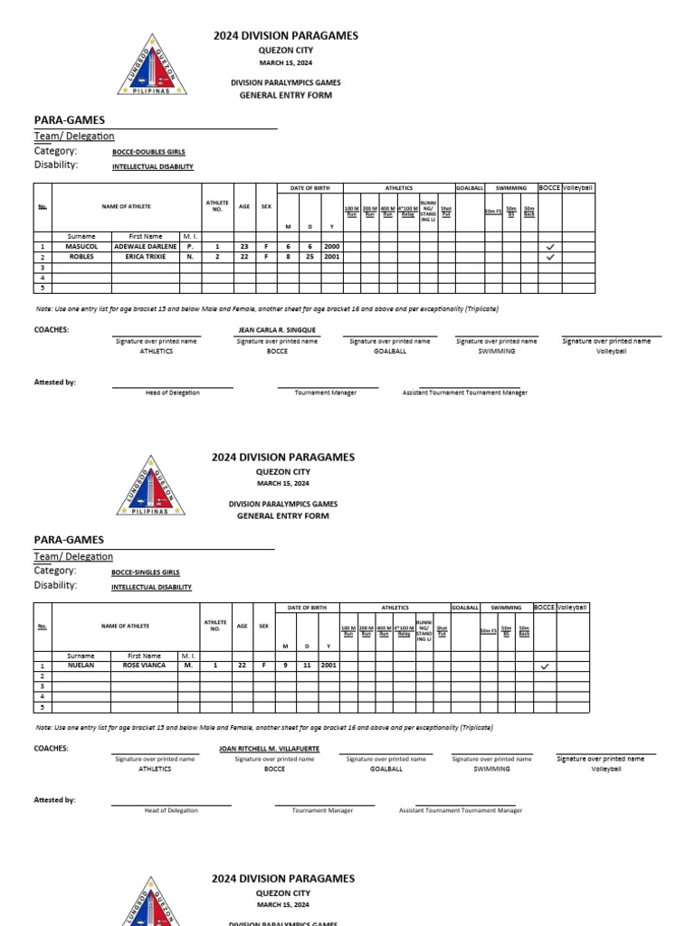 2024 Entry Form para Games Division Meetedited | PDF