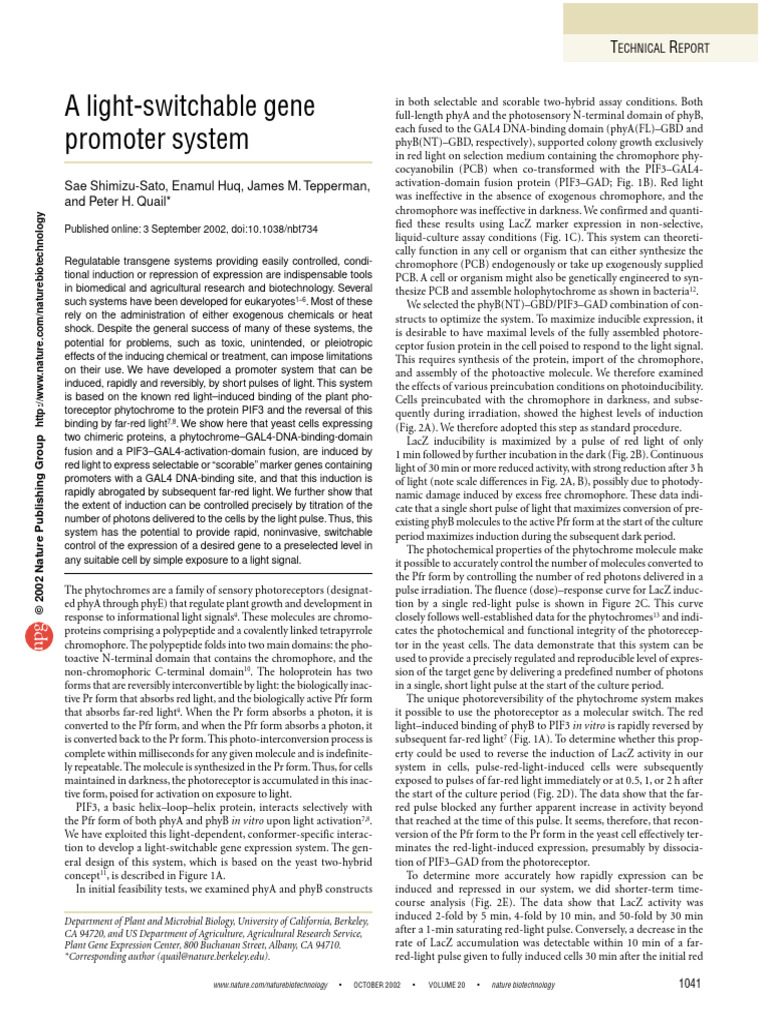 A Light-Switchable Gene | Download Free PDF | Genetics | Molecular Genetics