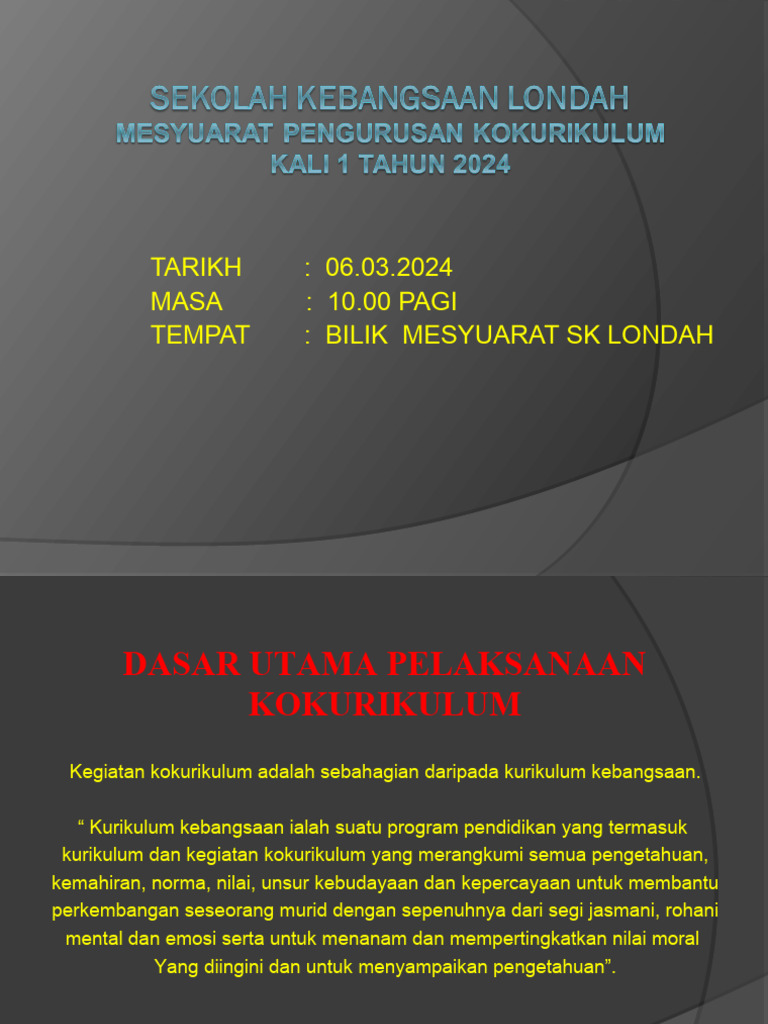 Mesyuarat Pengurusan Kokurikulum 2024 | PDF